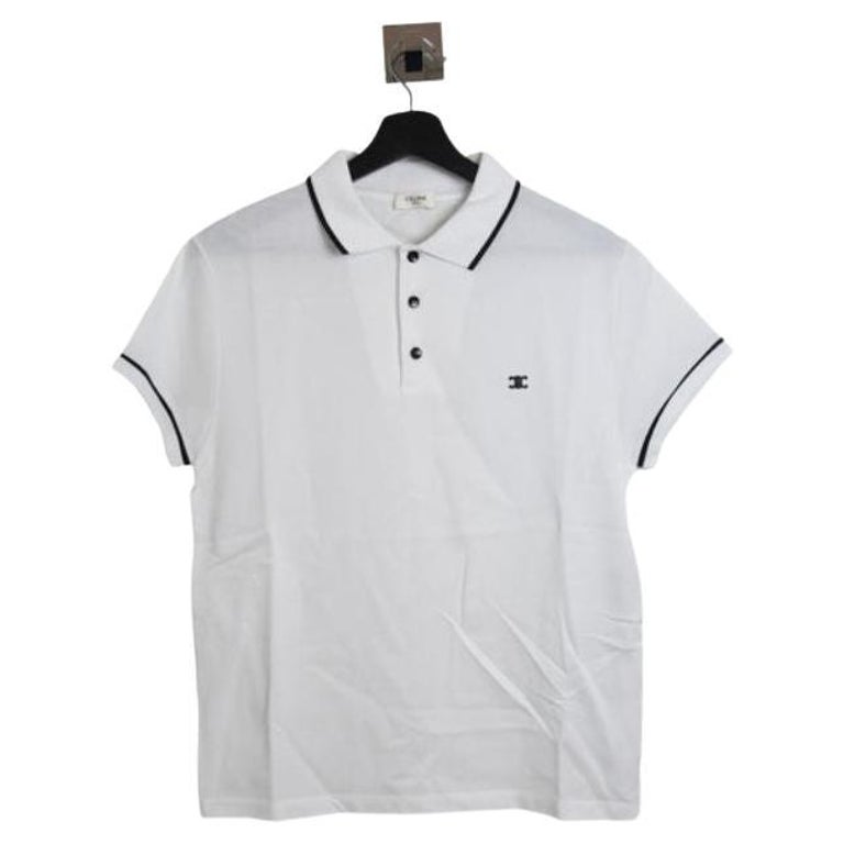 Celine Embroidered Logo Polo White, Size M For Sale at 1stDibs