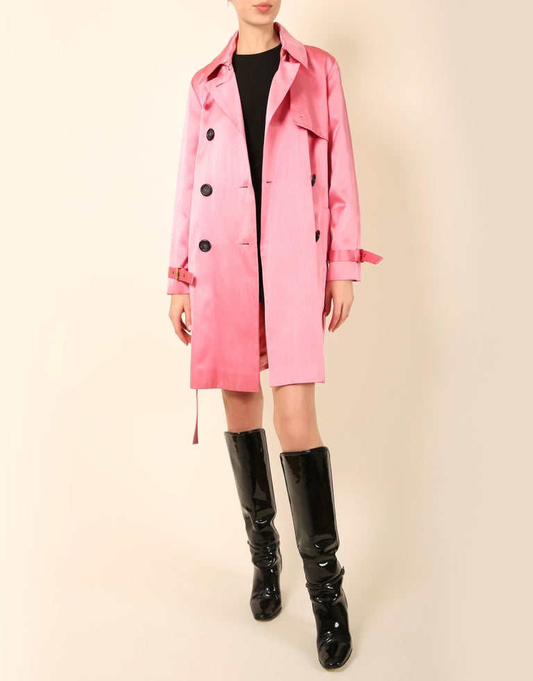 Celine F/W 2003 pink silk oversized button belted trench coat For Sale ...