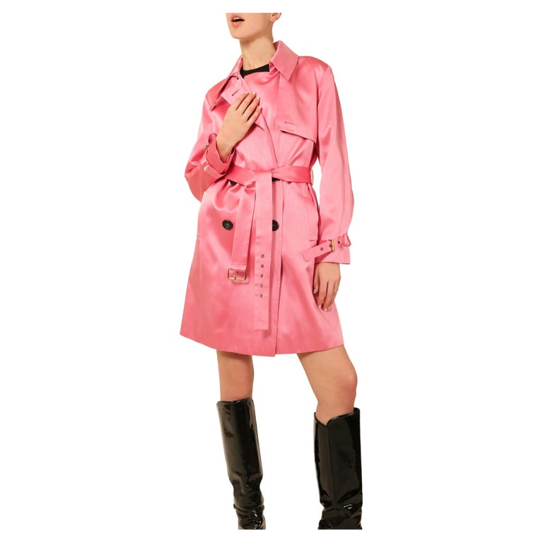 Celine F/W 2003 pink silk oversized button belted trench coat For Sale ...