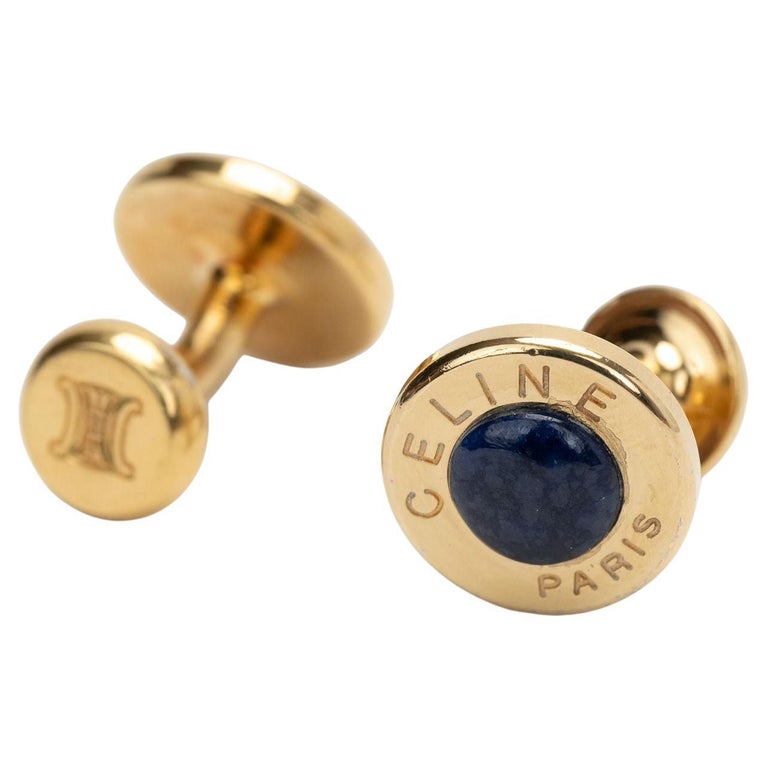 Celine Gold Plated/Blue Cufflinks For Sale at 1stDibs