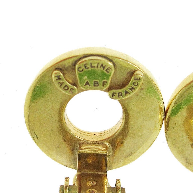 Celine Gold Round Coin Logo Charm Pearl Dangle Drop Evening Earrings ...