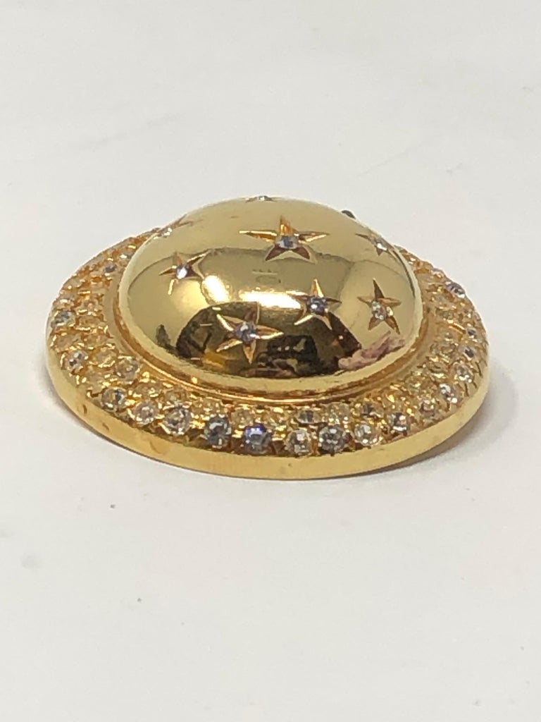 Celine Gold Stars Rhinestone Dome Brooch For Sale at 1stDibs