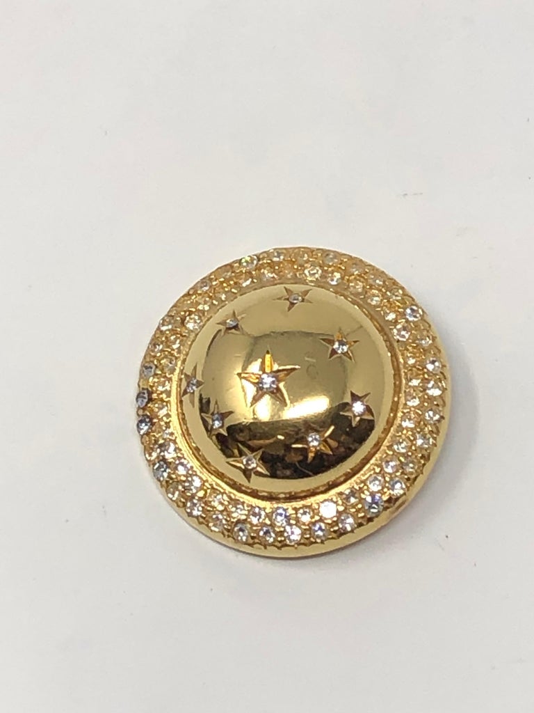 Celine Gold Stars Rhinestone Dome Brooch For Sale at 1stDibs