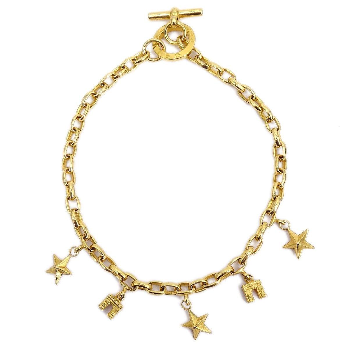 CELINE Gold Tone Metal Charm Chain Link Evening Choker Necklace For ...
