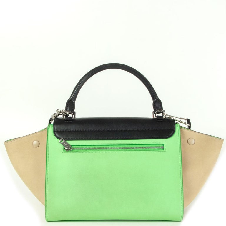 CELINE green beige black TRI-COLOR TRAPEZE SMALL Shoulder Bag at 1stDibs