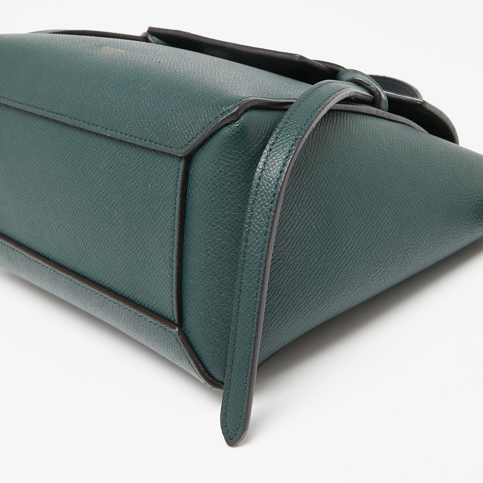 Celine Green Grained Leather Nano Belt Top Handle Bag at 1stDibs ...