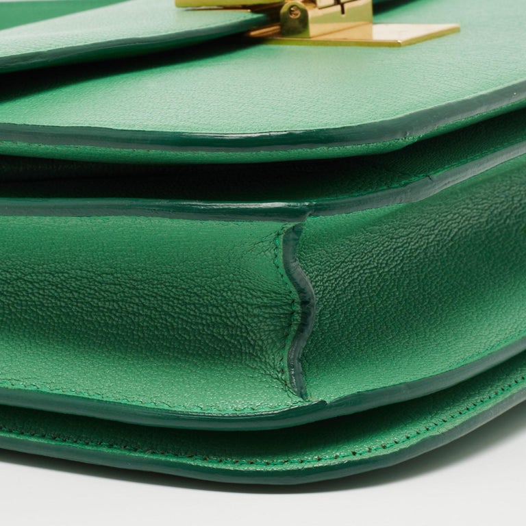 Celine Green Leather Medium Classic Box Shoulder Bag at 1stDibs