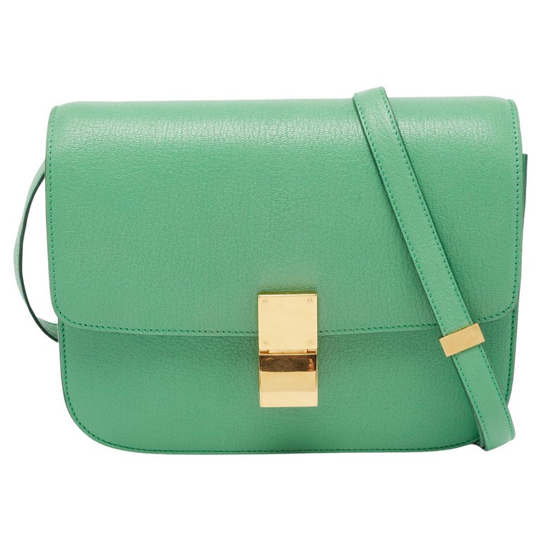 Celine Green Leather Medium Classic Box Shoulder Bag at 1stDibs