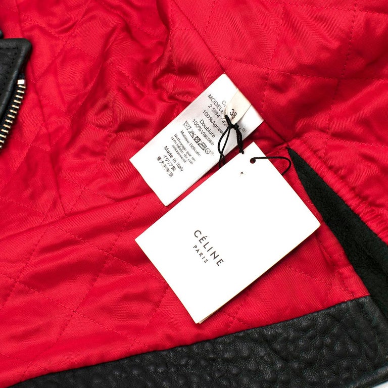 Celine Green Textured Lambskin Biker Jacket - Size US 6 For Sale at 1stDibs