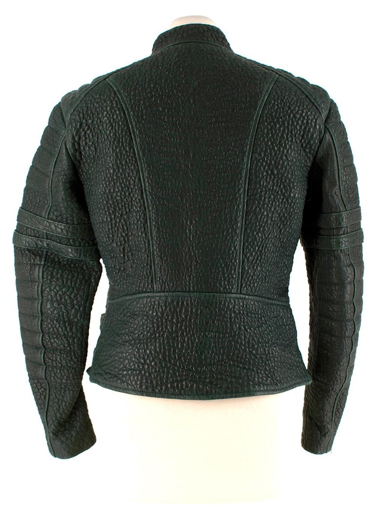 Celine Green Textured Lambskin Biker Jacket - Size US 6 For Sale at 1stDibs