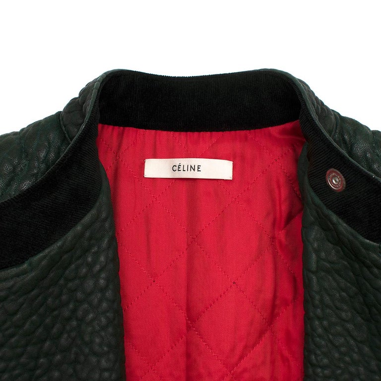 Celine Green Textured Lambskin Biker Jacket - Size US 6 For Sale at 1stDibs