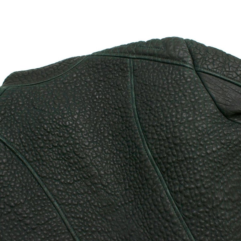 Celine Green Textured Lambskin Biker Jacket - Size US 6 For Sale at 1stDibs