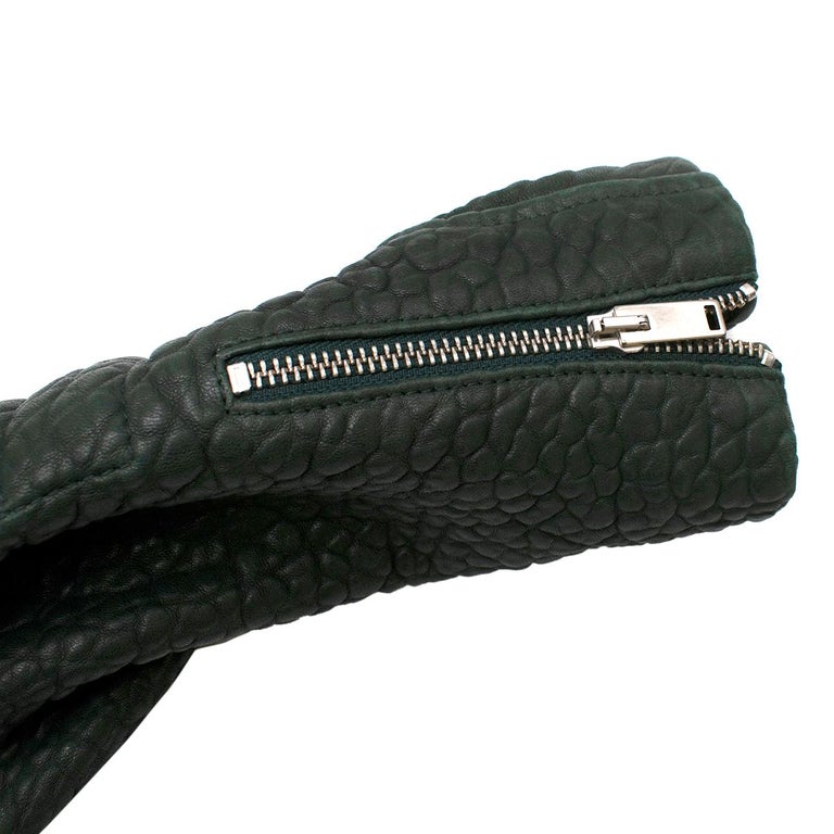 Celine Green Textured Lambskin Biker Jacket - Size US 6 For Sale at 1stDibs