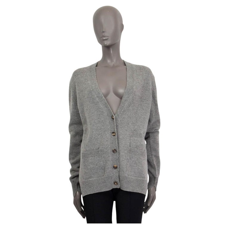 CELINE grey cashmere ICONIC Cardigan Sweater S at 1stDibs