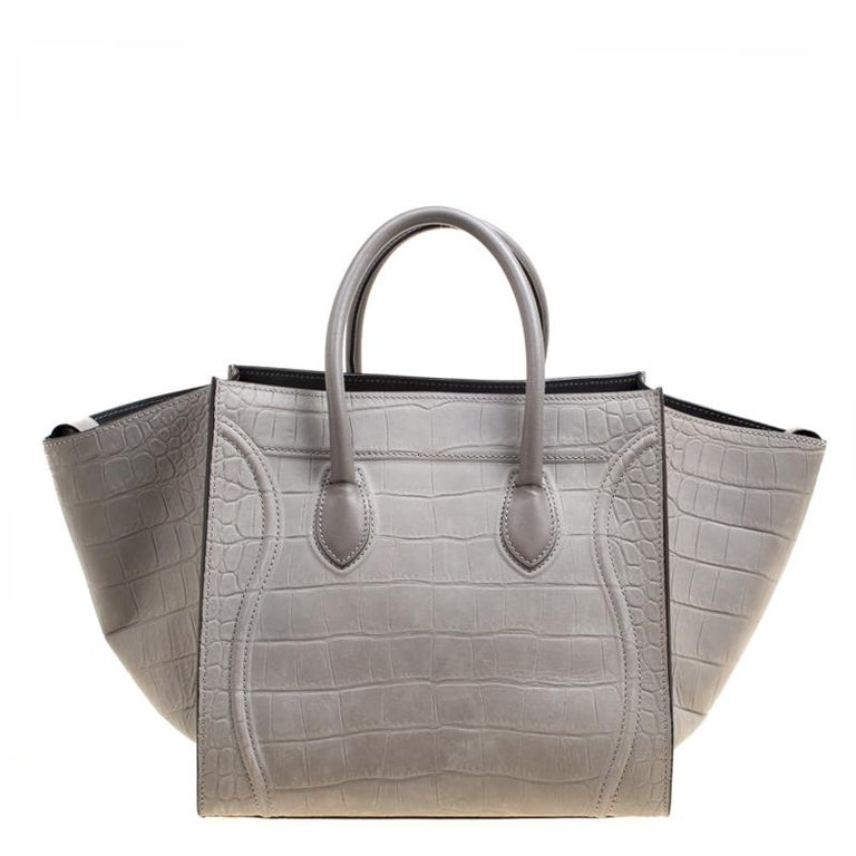Celine Grey Croc Embossed Leather Small Phantom Luggage Tote For Sale ...