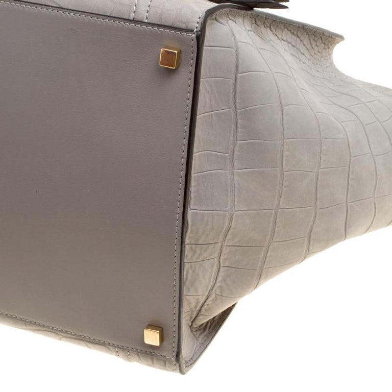 Celine Grey Croc Embossed Leather Small Phantom Luggage Tote For Sale ...