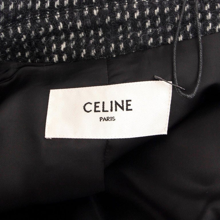 CELINE grey wool DOUBLE BREASTED OVERSIZED TWEED Bomber Jacket 36 XS ...