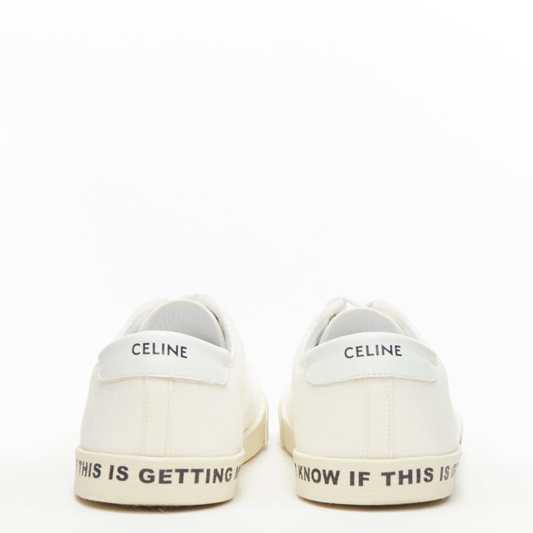 CELINE Hedi Slimane slogan print outsole white canvas low top sneaker ...