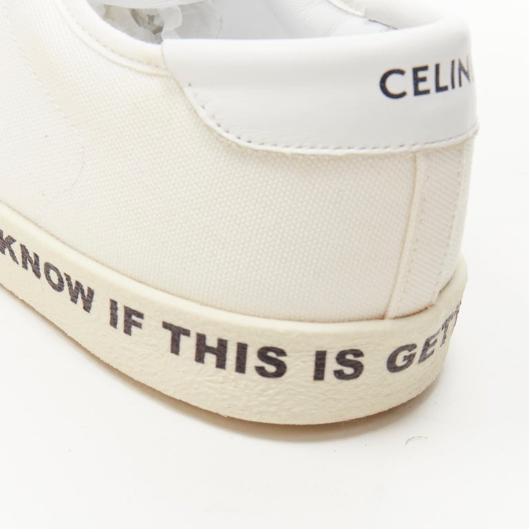 CELINE Hedi Slimane slogan print outsole white canvas low top sneaker ...