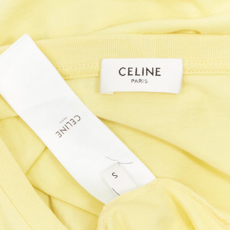 CELINE Hedi Slimane yellow cotton slogan print tshirt S For Sale at 1stDibs