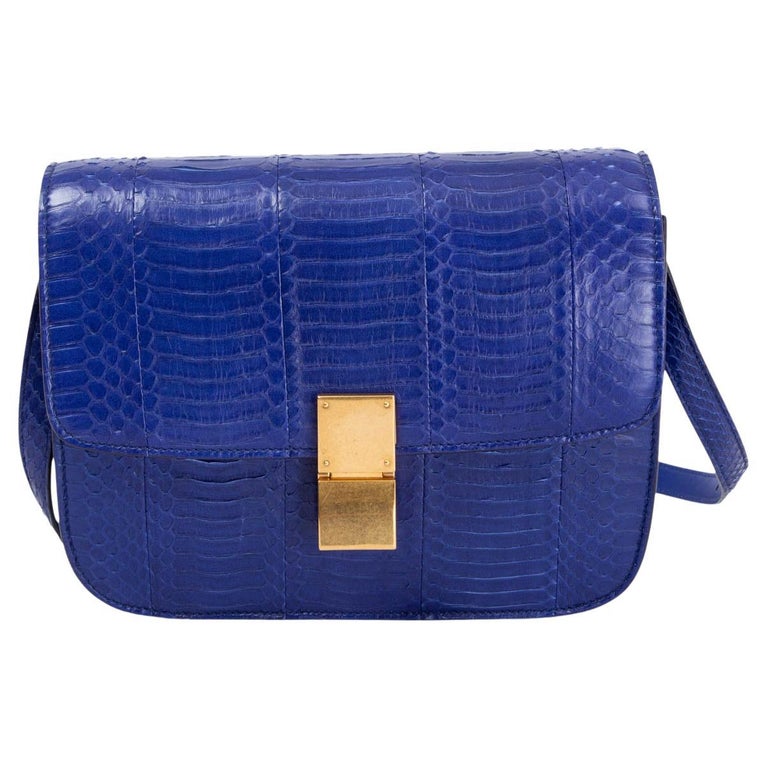 CELINE Indigo blue PYTHON CLASSIC MEDIUM BOX Shoulder Bag For Sale at ...