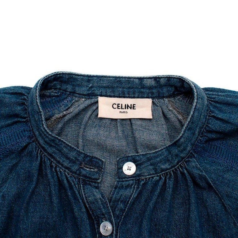 Celine Indigo Denim Embroidered Peasant Tunic For Sale at 1stDibs