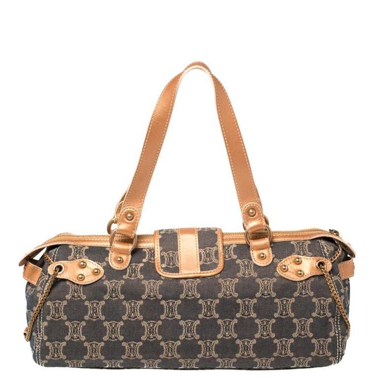 Celine Indigo/Peach Macadam Denim and Leather Double Pocket Satchel at ...
