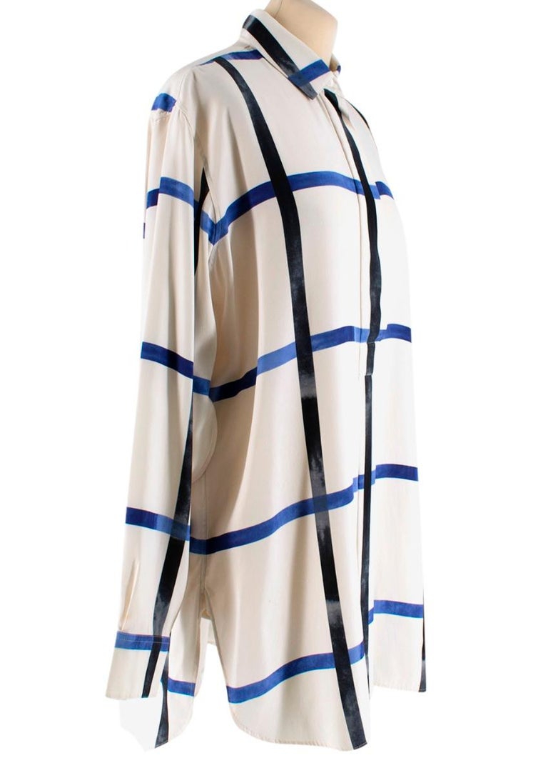 Celine Ivory and Blue Checked Silk Shirt - Size US 6 at 1stDibs