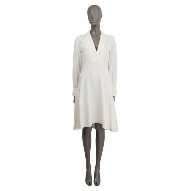 CELINE ivory silk COLLARED LONG SLEEVE SHIRT Dress 38 S For Sale at 1stDibs