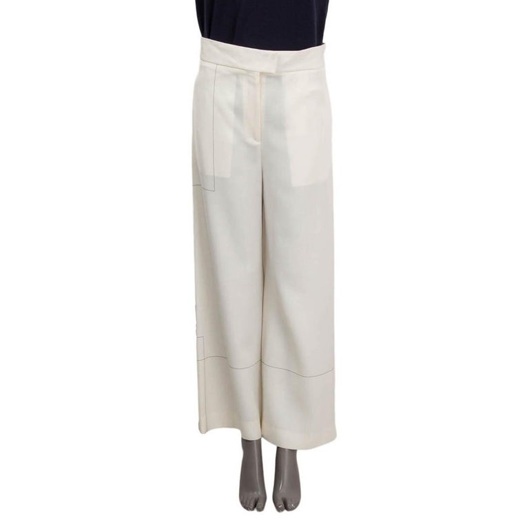 CELINE ivory viscose THIN STRIP WIDE LEG Pants 38 S For Sale at 1stDibs