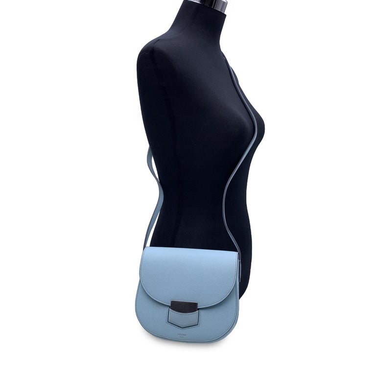 Celine Light Blue Leather Small Trotteur Crossbody Bag For Sale at 1stDibs