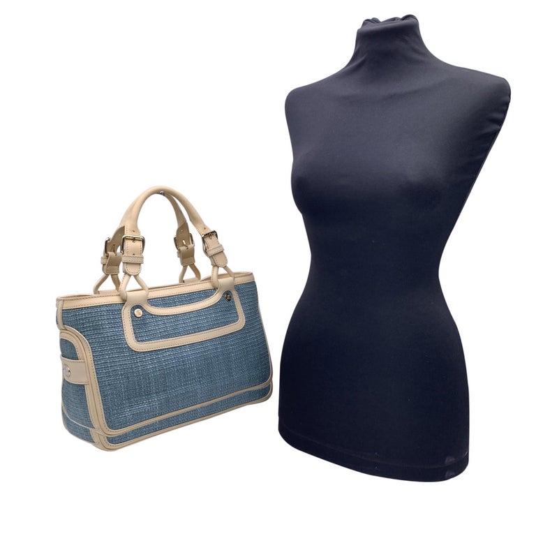 Celine Light Blue Raffia Leather Boogie Satchel Tote Bag Handbag For ...