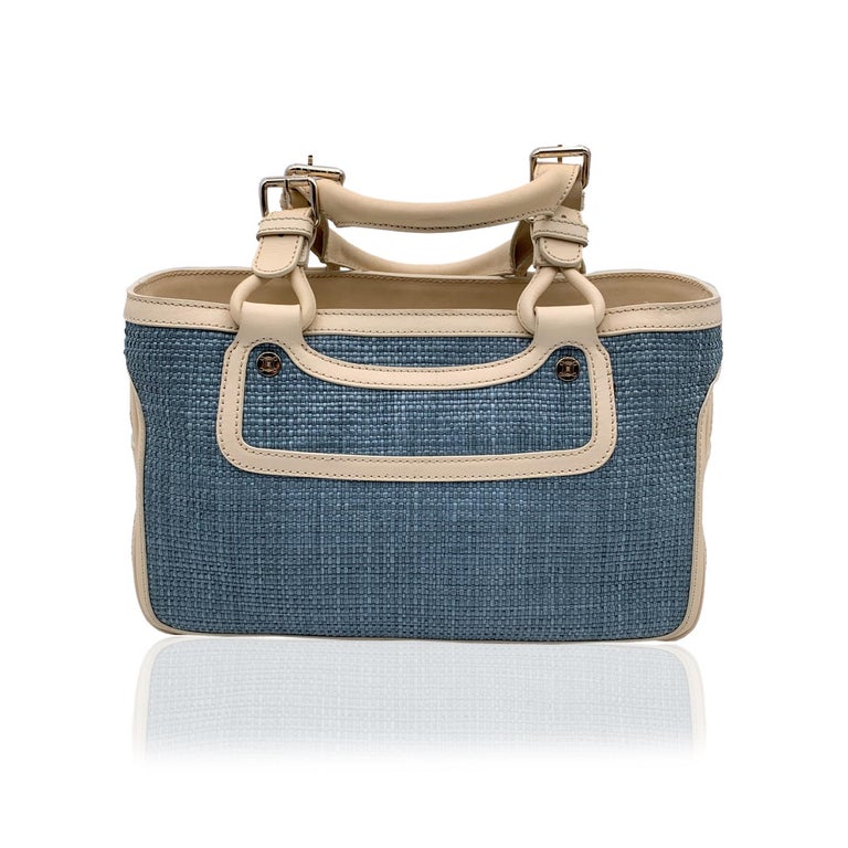 Celine Light Blue Raffia Leather Boogie Satchel Tote Bag Handbag For ...