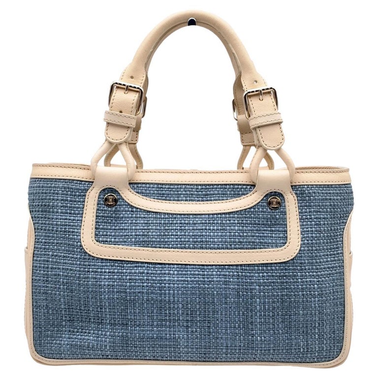Celine Light Blue Raffia Leather Boogie Satchel Tote Bag Handbag For ...
