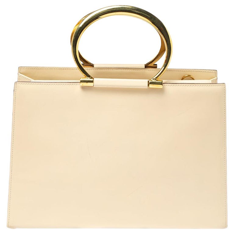 Celine Light Cream Leather Ring Handle Tote at 1stDibs