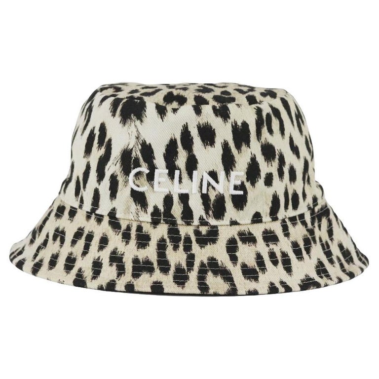 Celine Logo Embroidered Leopard Print Cotton Twill Bucket Hat Medium ...