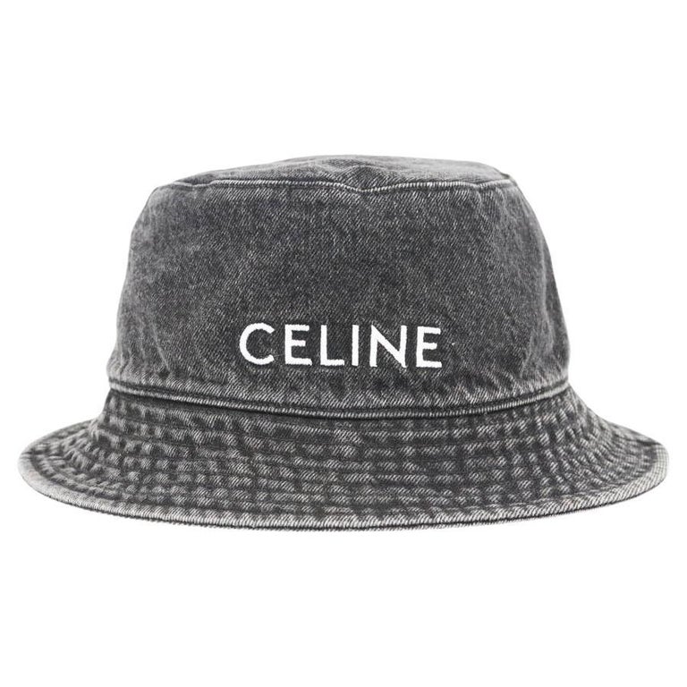 Celine Logo Embroidered Washed Denim Bucket Hat Medium For Sale at 1stDibs
