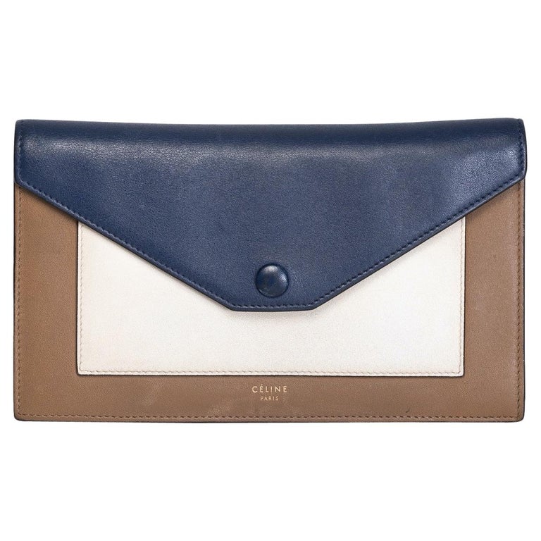 Celine Long Wallet Blue Cream and Brown For Sale at 1stDibs