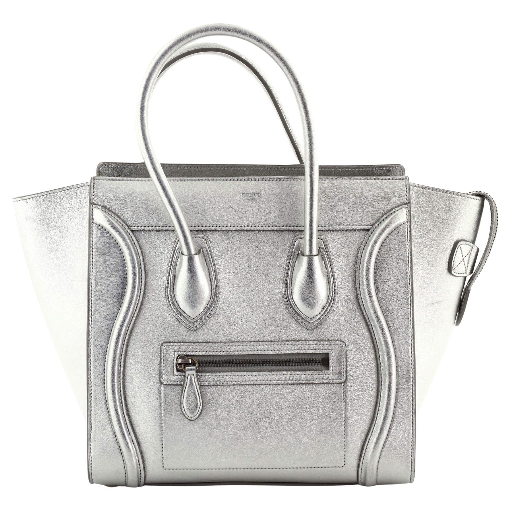 Celine Micro Luggage Light Taupe Calfskin Tote Handbag with Blue Piping ...