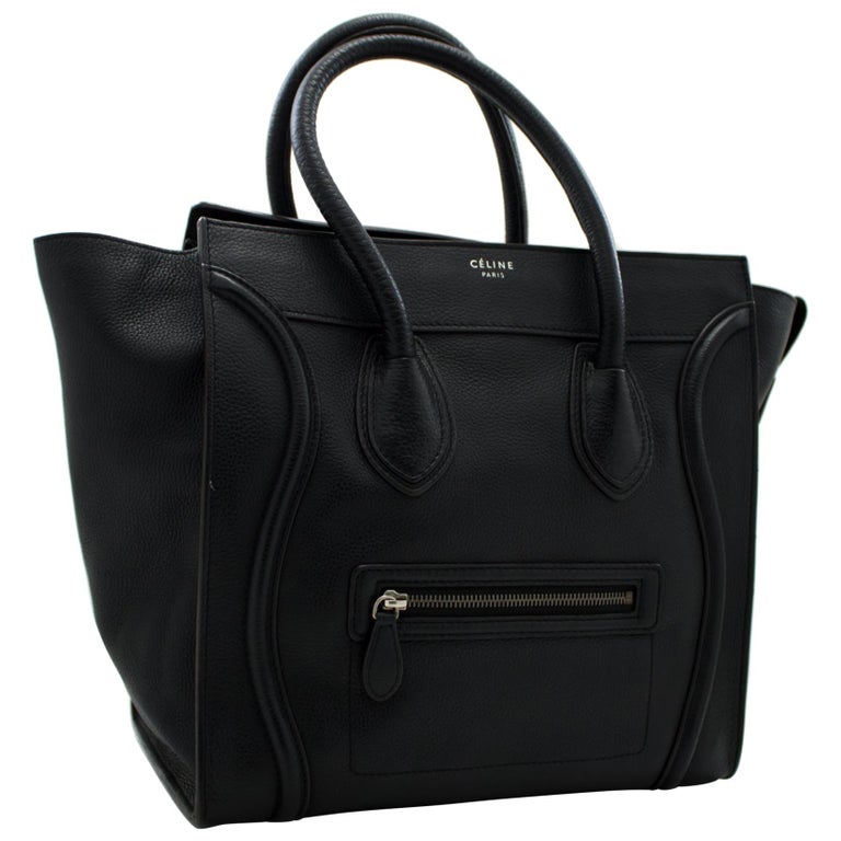 CELINE Luggage Mini Shopper Bag Handbag Leather Black For Sale at 1stDibs