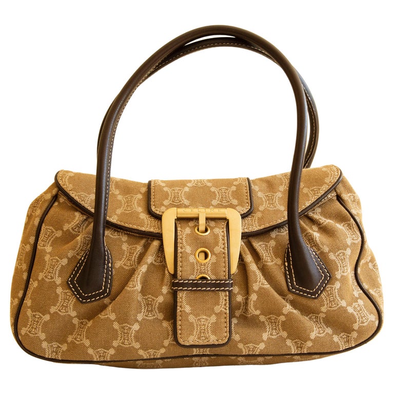 Celine Macadam Monogram Canvas and Dark BrownLeather Trim Shoulder Bag ...