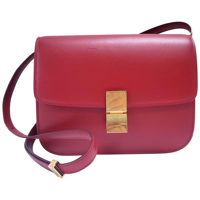 Celine Medium Classic Red Leather Shoulder Bag at 1stDibs