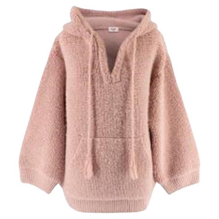 Celine Micro Fur Alpaca Wool Rose Pale Baja Hooded Pullover For Sale at ...