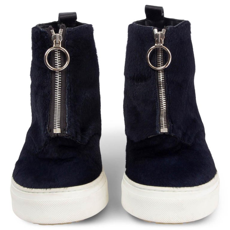 CELINE midnight blue CALF HAIR High Top ZIP Sneakers Shoes 39 For Sale ...