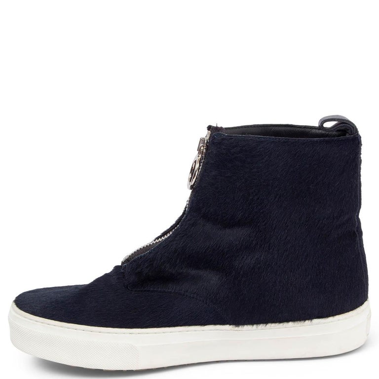 CELINE midnight blue CALF HAIR High Top ZIP Sneakers Shoes 39 For Sale ...