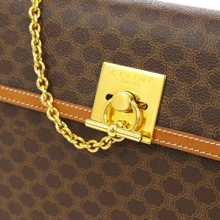 Celine Monogram Cognac Gold Chain Kelly Style Top Handle Satchel Flap ...