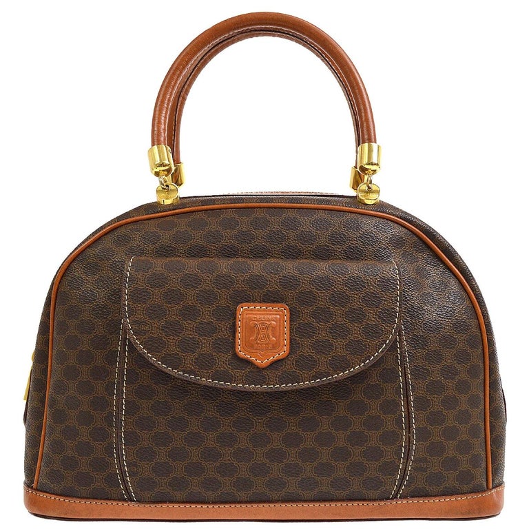 Celine Monogram Cognac Gold Top Handle Satchel Tote Bag For Sale at 1stDibs