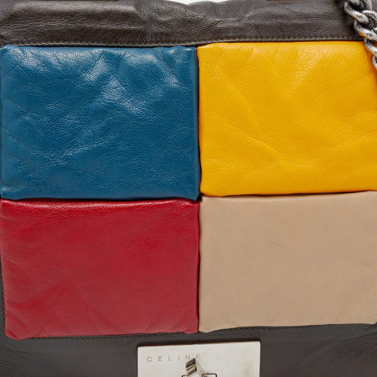 Celine Multicolor Leather Color Block Flap Top Handle Bag For Sale at ...