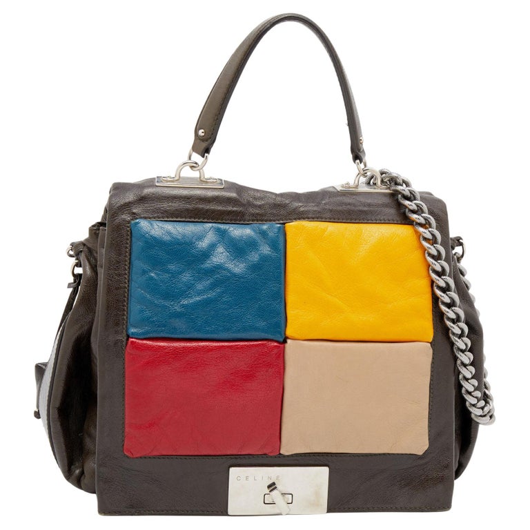 Celine Multicolor Leather Color Block Flap Top Handle Bag For Sale at ...