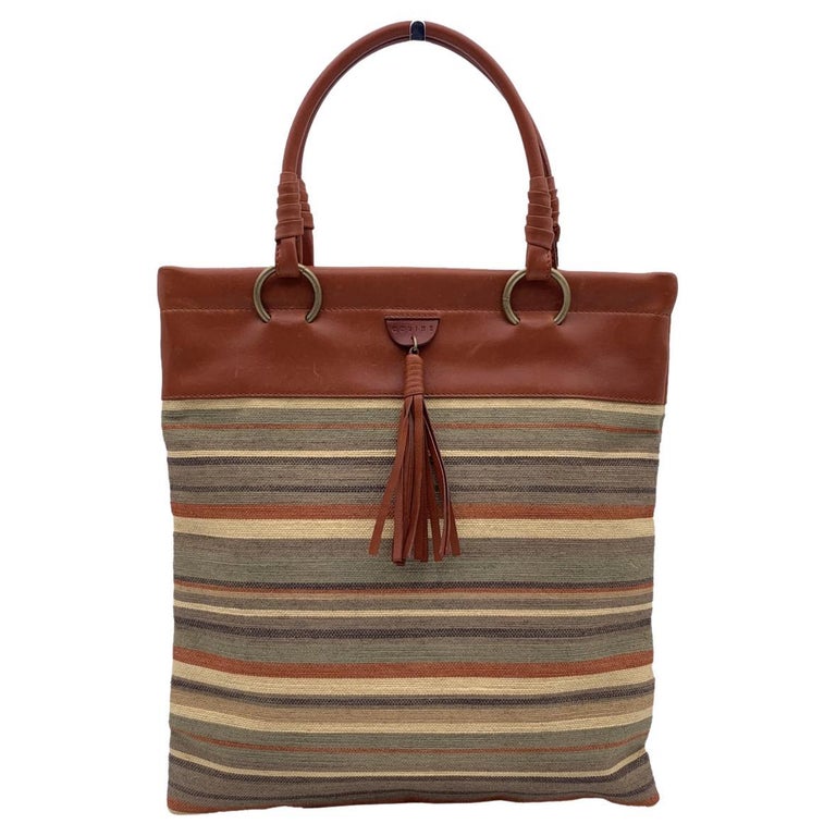 Celine Multicolor Striped Canvas and Leather Tote Bag Handbag For Sale ...